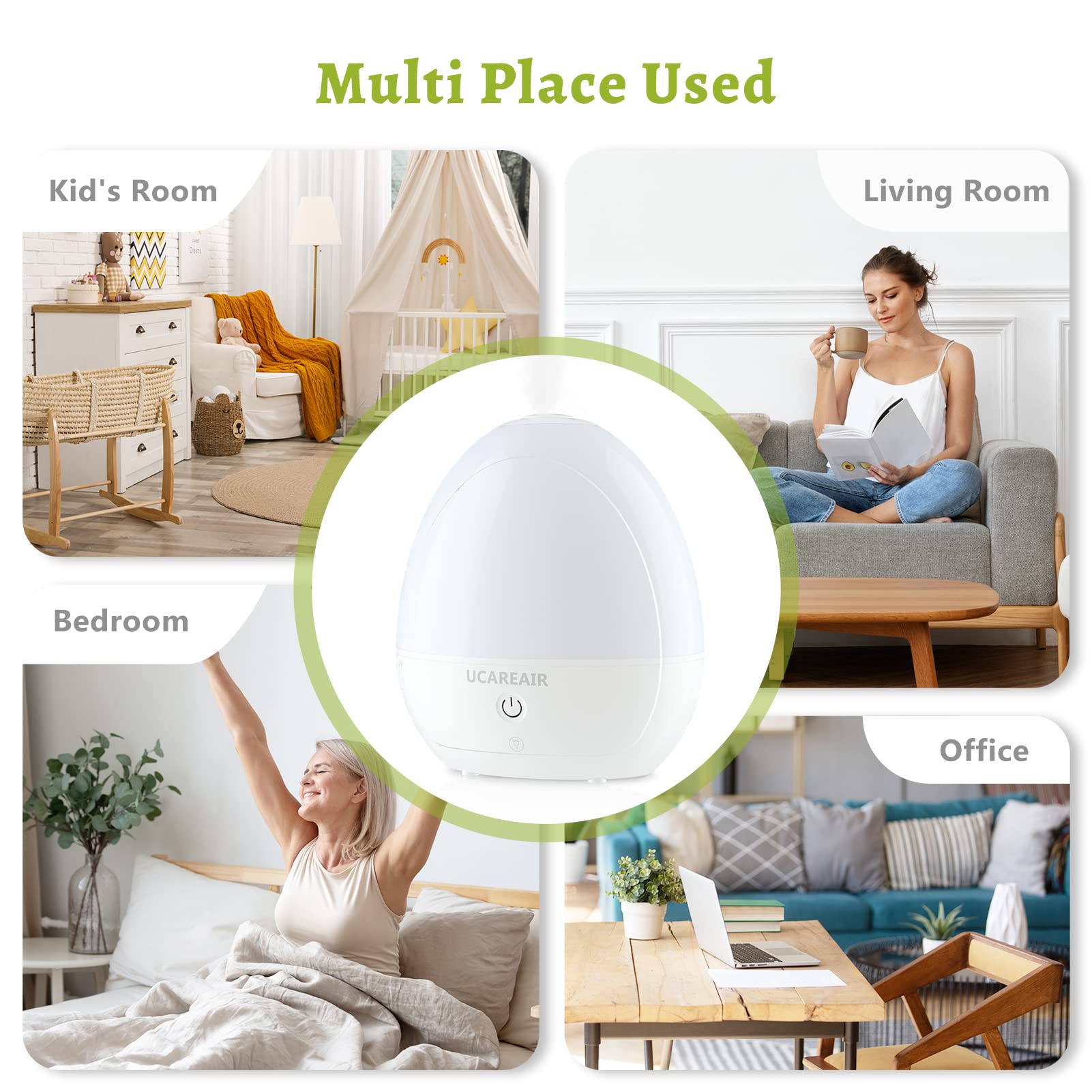 Ultrasonic Cool Mist Humidifiers for Bedroom,2L Humidifiers for Home, 28dB Whisper-Quiet Air Humidifiers for Baby Nursery, 360°Rotation Nozzle, Up to 30 Hours, Auto Shut-Off, 7-Color Night Light