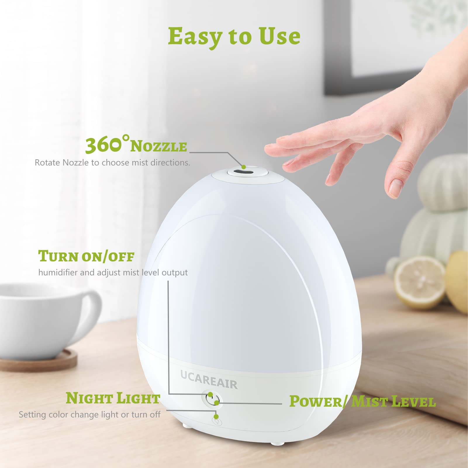 Ultrasonic Cool Mist Humidifiers for Bedroom,2L Humidifiers for Home, 28dB Whisper-Quiet Air Humidifiers for Baby Nursery, 360°Rotation Nozzle, Up to 30 Hours, Auto Shut-Off, 7-Color Night Light