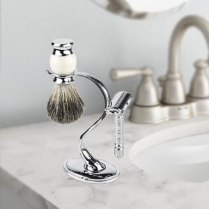 Linkidea Razor Holder Stand, Stainless Steel Shaving Brush Holder with Non-Slip Base, Safety Shaver Kit Organizer for Shower Room, Bathroom (Chrome)