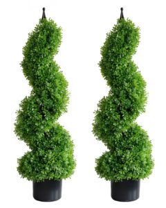 momoplant artificial topiary outdoor boxwood spiral topiary tree 3ft (2 pieces) faux topiary tree outdoor feaux plant for decorative indoor/outdoor/garden (35inch)