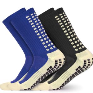 wrzbest 2 pair anti slip soccer/football/basketball/hockey/futbol yoga sports socks with grips for adults shoe sizes 6-11.5 (2 pair anti slip ankle socks)