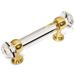 cosmas 6393bb-c brushed brass with clear glass cabinet handle pull - 3" inch (76mm) hole centers