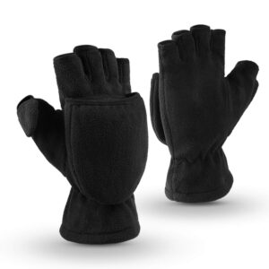 ozero fingerless gloves 3m thinsulate convertible winter warm mittens insulated polar fleece windproof for running/cycling/walking dogs thermal for man and women (large,black)