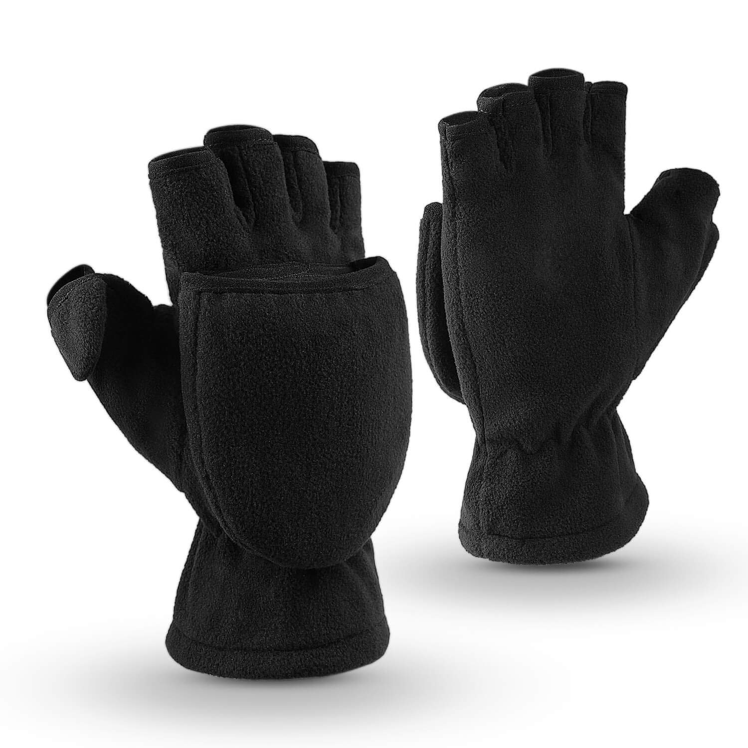 OZERO Fingerless Gloves 3M Thinsulate Convertible Winter Warm Mittens Insulated Polar Fleece Windproof for Running/Cycling/Walking Dogs Thermal for Man and Women (Large,Black)