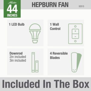 Hunter Fan Company 52313 Hunter Hepburn Indoor Ceiling Fan with LED Light and Wall Control, 44, Modern Brass Finish