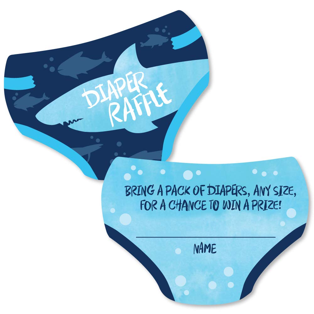 Big Dot of Happiness Shark Zone - Diaper Shaped Raffle Ticket Inserts - Jawsome Shark Baby Shower Activities - Diaper Raffle Game - Set of 24