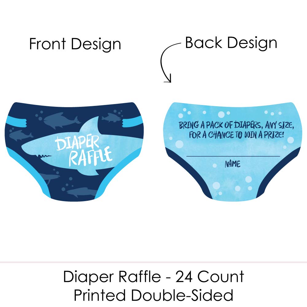 Big Dot of Happiness Shark Zone - Diaper Shaped Raffle Ticket Inserts - Jawsome Shark Baby Shower Activities - Diaper Raffle Game - Set of 24