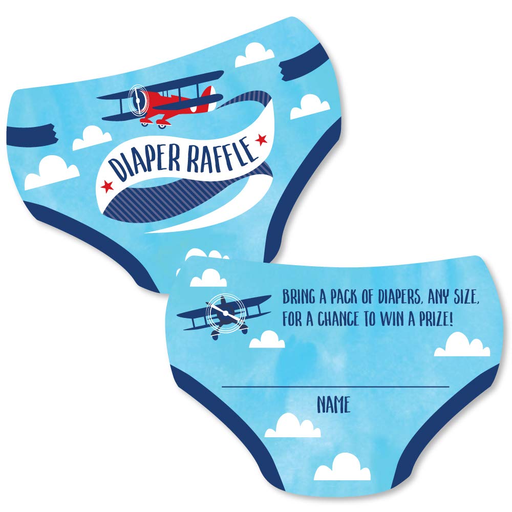 Big Dot of Happiness Taking Flight - Airplane - Diaper Shaped Raffle Ticket Inserts - Vintage Plane Baby Shower Activities - Diaper Raffle Game - Set of 24