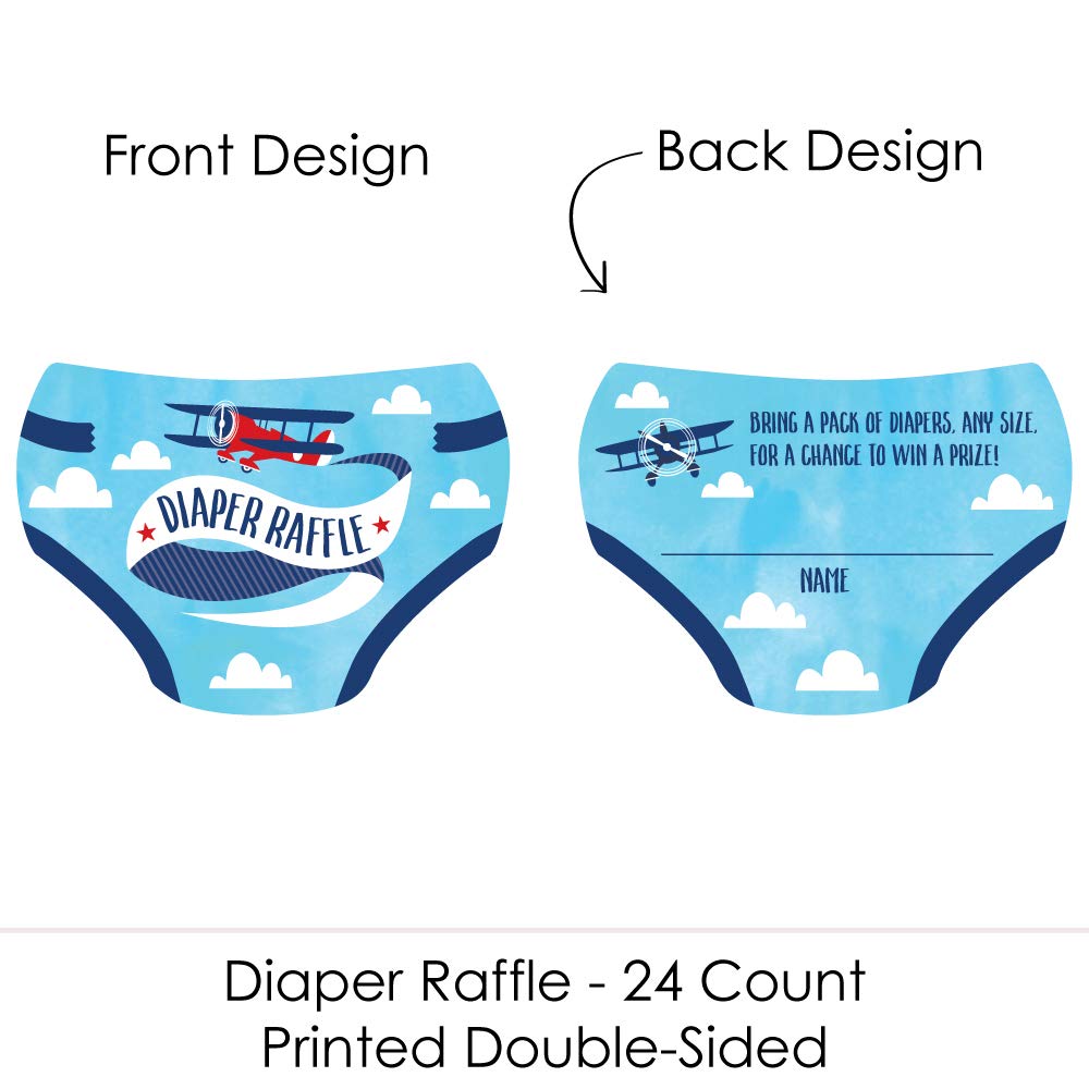 Big Dot of Happiness Taking Flight - Airplane - Diaper Shaped Raffle Ticket Inserts - Vintage Plane Baby Shower Activities - Diaper Raffle Game - Set of 24