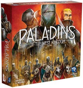 paladins of the west kingdom strategy board game, 1-4 players, ages 12 and up, 90-120 min play time, most victory points win, build outposts, fortifications, commission monks, & confront outsiders