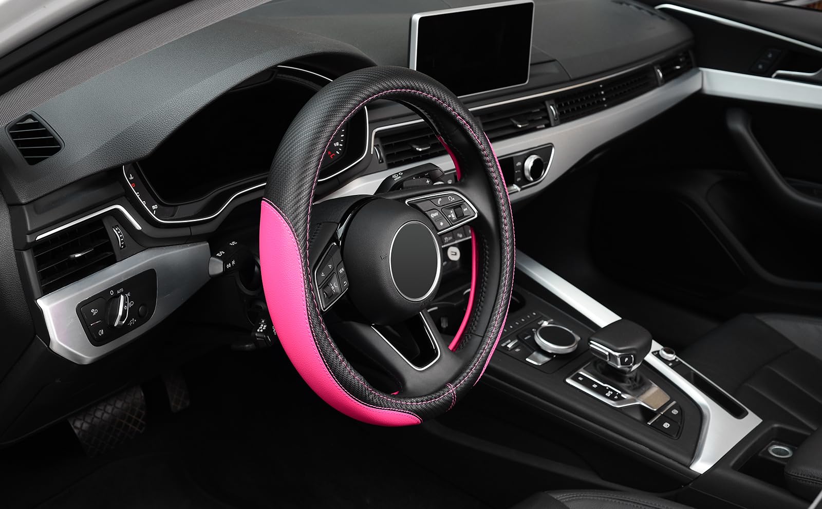 LABBYWAY Microfiber Leather Auto Car Steering Wheel Cover, Universal Fit 15 Inch Anti-Slip Wheel Protector, Pink