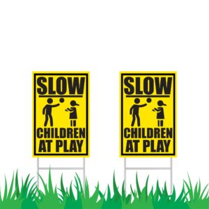 jekstar slow down children at play caution signs set w/stakes│kids playing warning traffic sign for neighborhood streets│unattended children safety alert sign kit - 2 pk