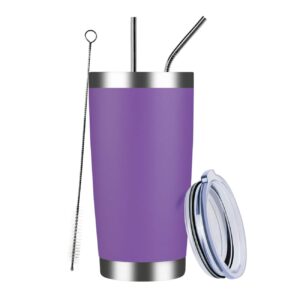 meway 20oz tumbler cup double wall vacuum insulated travel mug bulk, stainless steel tumblers with lid and straw, durable powder coated coffee cups for cold & hot drinks (purple, 1)