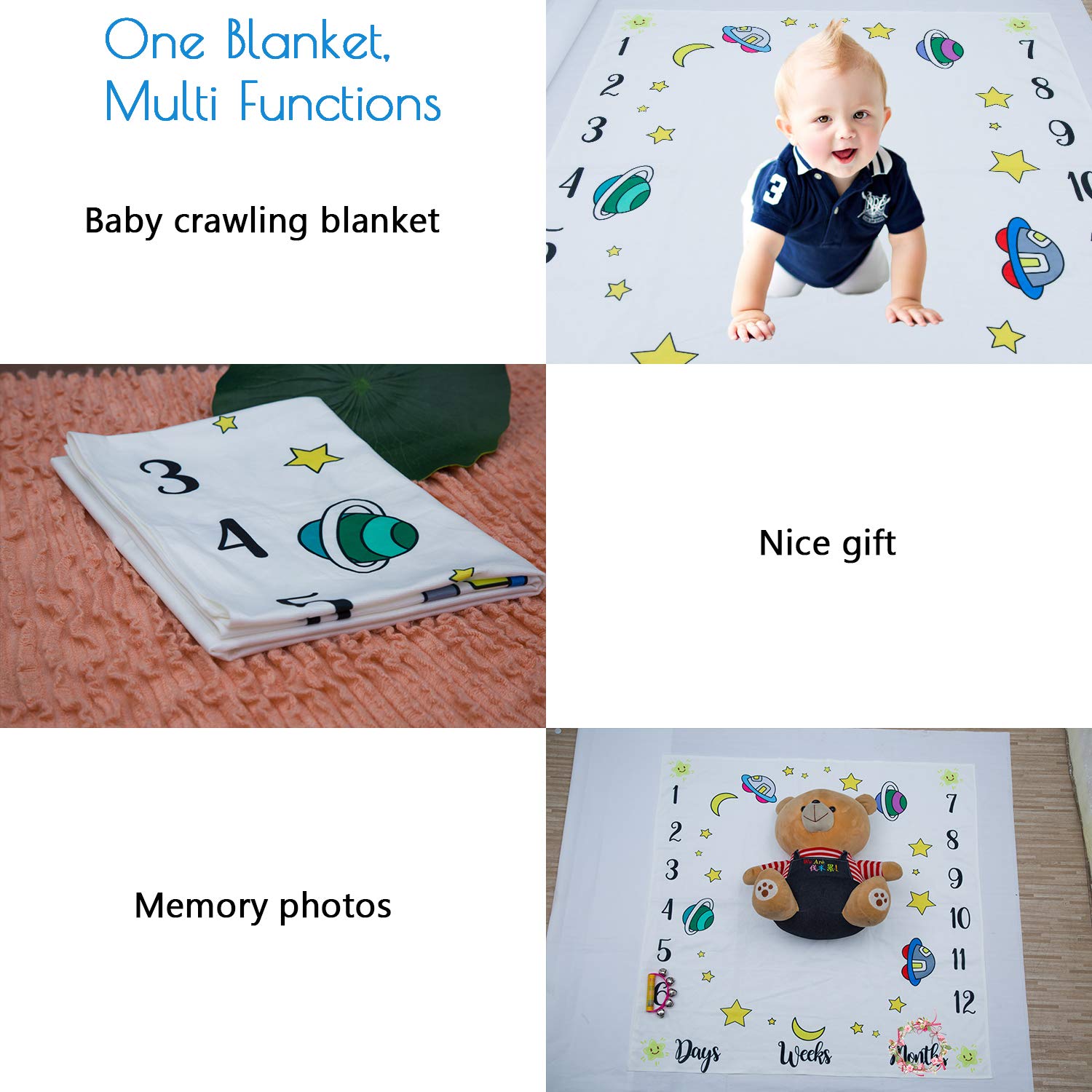 EARVO Baby Milestone Blanket 47x40 inches The Very Hungry Caterpillar Baby Photography Blanket Dots Large Size Watch Me Grow Blanket Newborn Photo Props EADS474