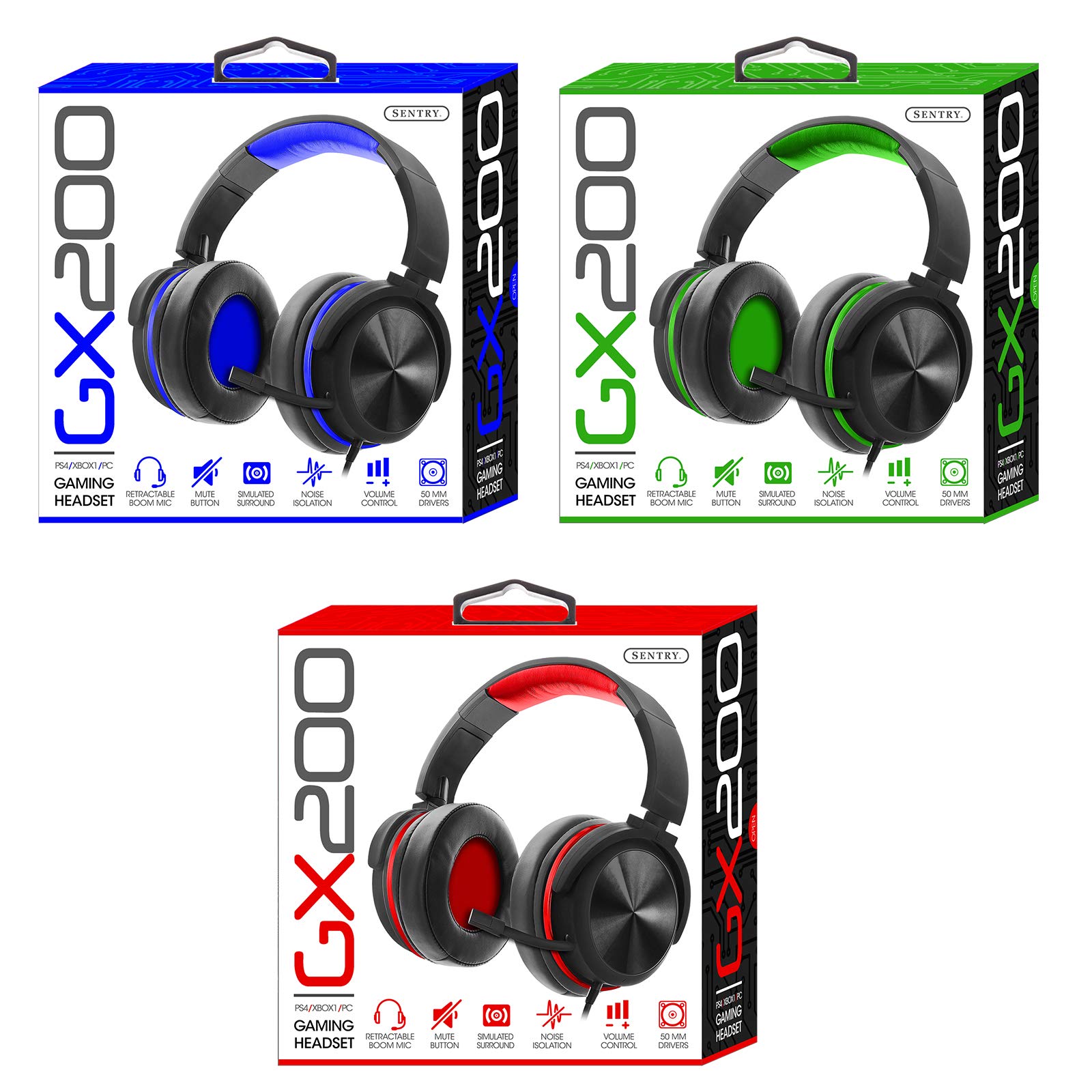 SENTRY Industries Inc. GX200 Gaming Headset for PS4 / Xbox/PC - Color May Vary (Red, Green, Blue)