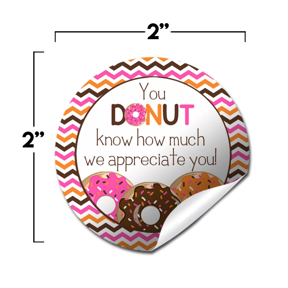 “Donut Know” Teacher, Staff, or Employee Appreciation Thank You Sticker Labels, 40 2" Party Circle Stickers by AmandaCreation, Great for Envelope Seals & Gift Bags