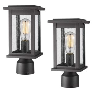 emliviar outdoor post light fixtures 2 pack, exterior pillar light in black finish with seeded glass, 1803ew1-p-2pk