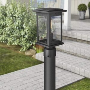 Emliviar Outdoor Post Light Fixtures 2 Pack, Exterior Pillar Light in Black Finish with Seeded Glass, 1803EW1-P-2PK