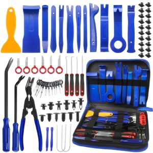 trim removal tool, 120pcs car panel door audio removal tool kit, auto clip pliers fastener remover pry tool set with storage bag