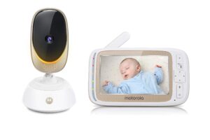 motorola baby comfort85 connect video baby & home monitor with 5" hd display and wi-fi viewing, digital tilt and zoom, remote pan scan, night vision and mood lighting