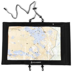 aquaquest trail map case - 100% waterproof document dry bag holder with clear window & lanyard - black