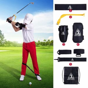 EKONIAM 5-Piece Suit Golf Training Aids Swing and Putting, PGA Golf Posture Correction Tools for Beginner and Kid. Improving Gesture/Elbow/Wrist/Arm/Leg Posture,Forming The Correct Muscle Memory.