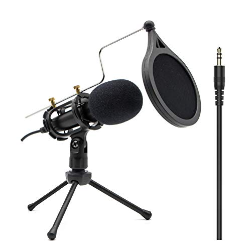 LOOYUAN Condenser Recording Microphone, 3.5mm Plug Mic for PC, Broadcast Microphone for Singing, Gaming, Computer, Desktop, Laptop, MAC Windows, Online Chatting, Podcast, Skype, YouTube