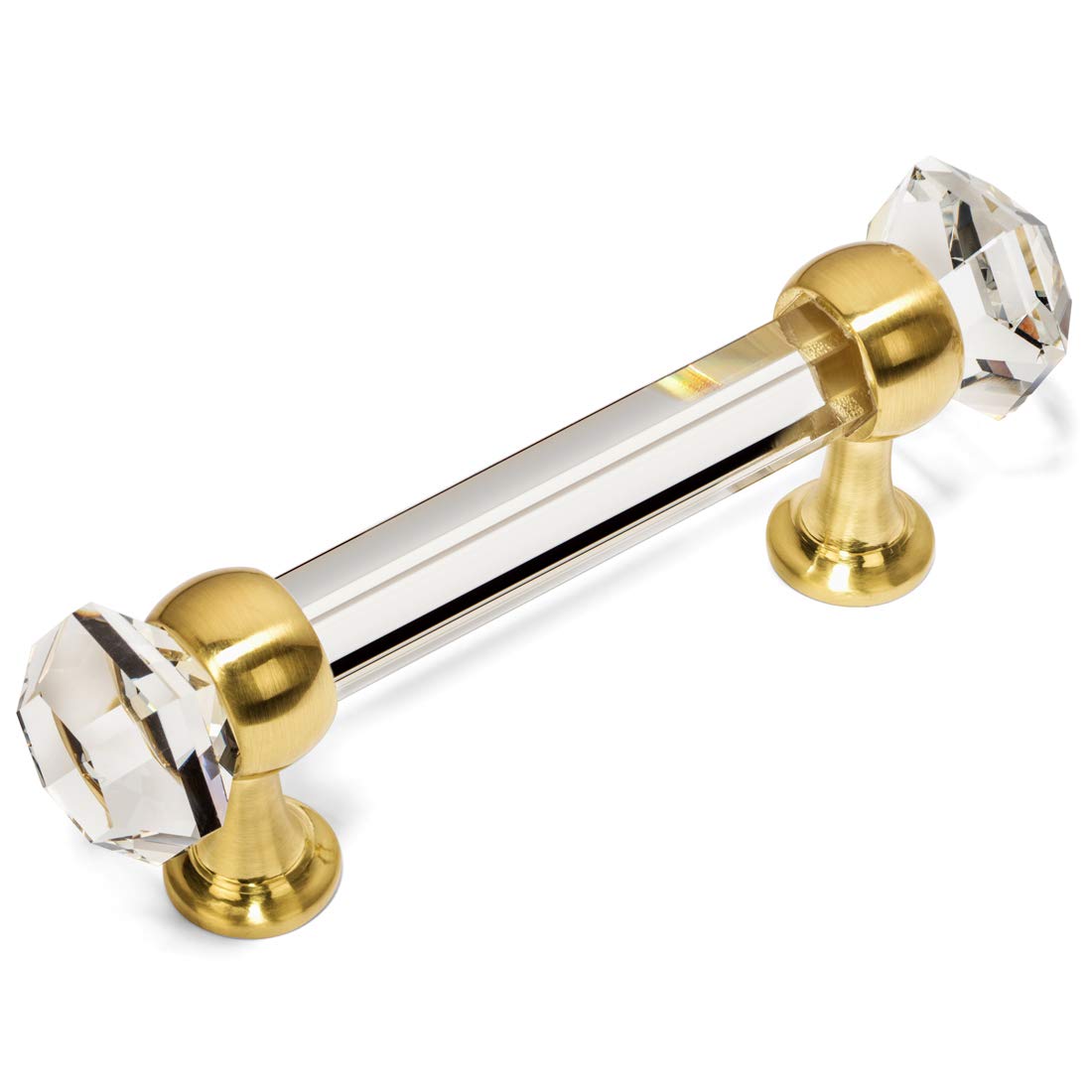 Cosmas 10 Pack 6393BB-C Brushed Brass with Clear Glass Cabinet Handle Pull - 3" Inch (76mm) Hole Centers