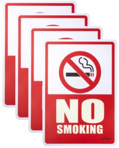 no smoking sign, self-adhesive, glow-in-the-dark (pack of 4) 10 x 7 inches, long-lasting waterproof, for indoor/outdoor home or business by natraco red