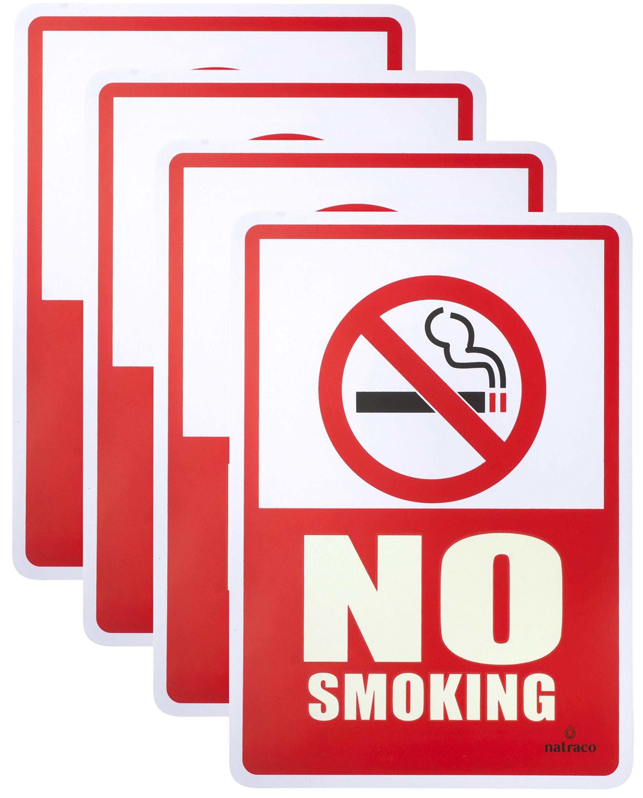 No Smoking Sign, Self-Adhesive, Glow-In-The-Dark (Pack of 4) 10 X 7 Inches, Long-Lasting Waterproof, For Indoor/Outdoor Home or Business by natraco Red