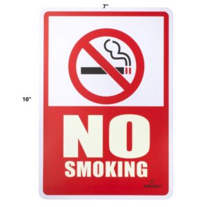 No Smoking Sign, Self-Adhesive, Glow-In-The-Dark (Pack of 4) 10 X 7 Inches, Long-Lasting Waterproof, For Indoor/Outdoor Home or Business by natraco Red