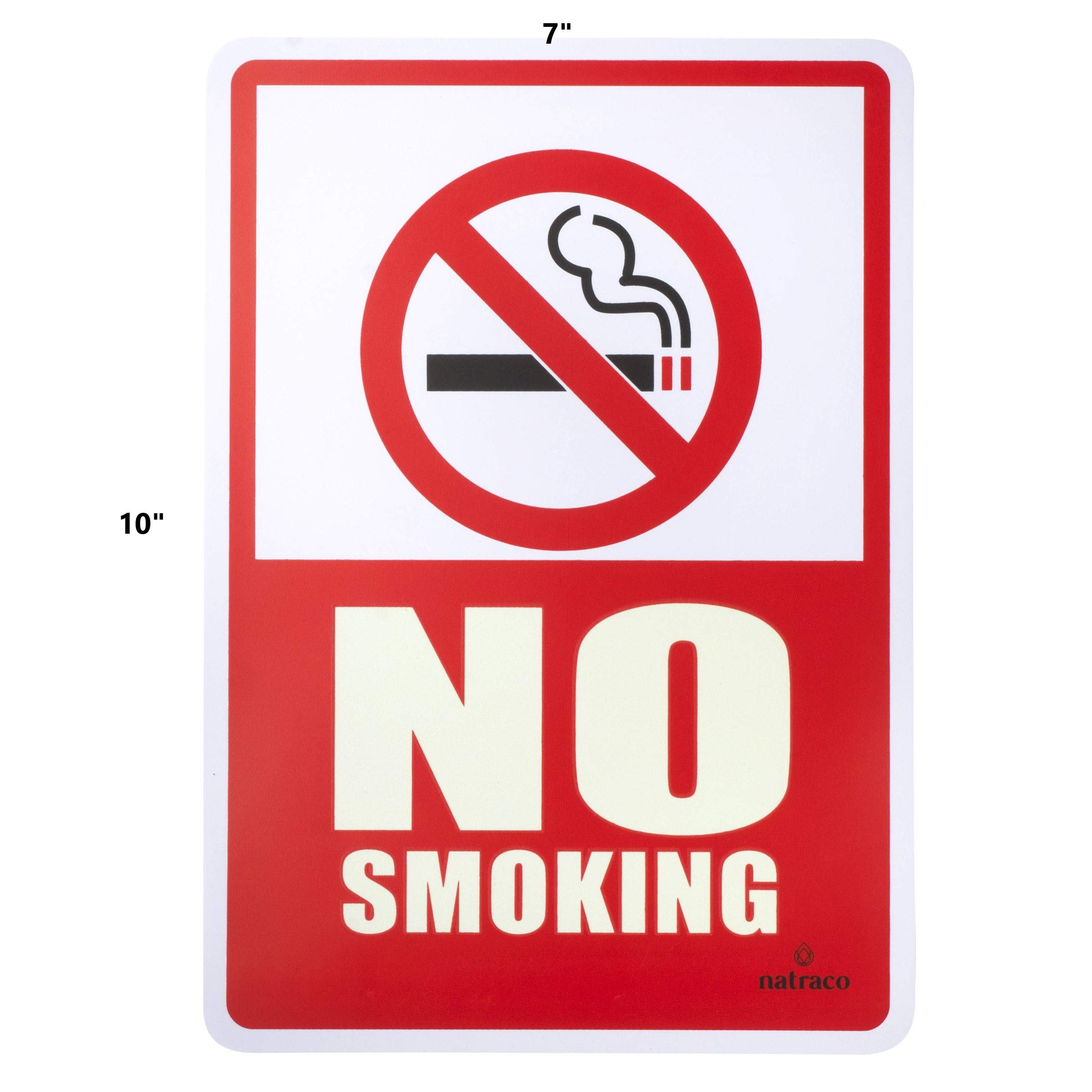 No Smoking Sign, Self-Adhesive, Glow-In-The-Dark (Pack of 4) 10 X 7 Inches, Long-Lasting Waterproof, For Indoor/Outdoor Home or Business by natraco Red