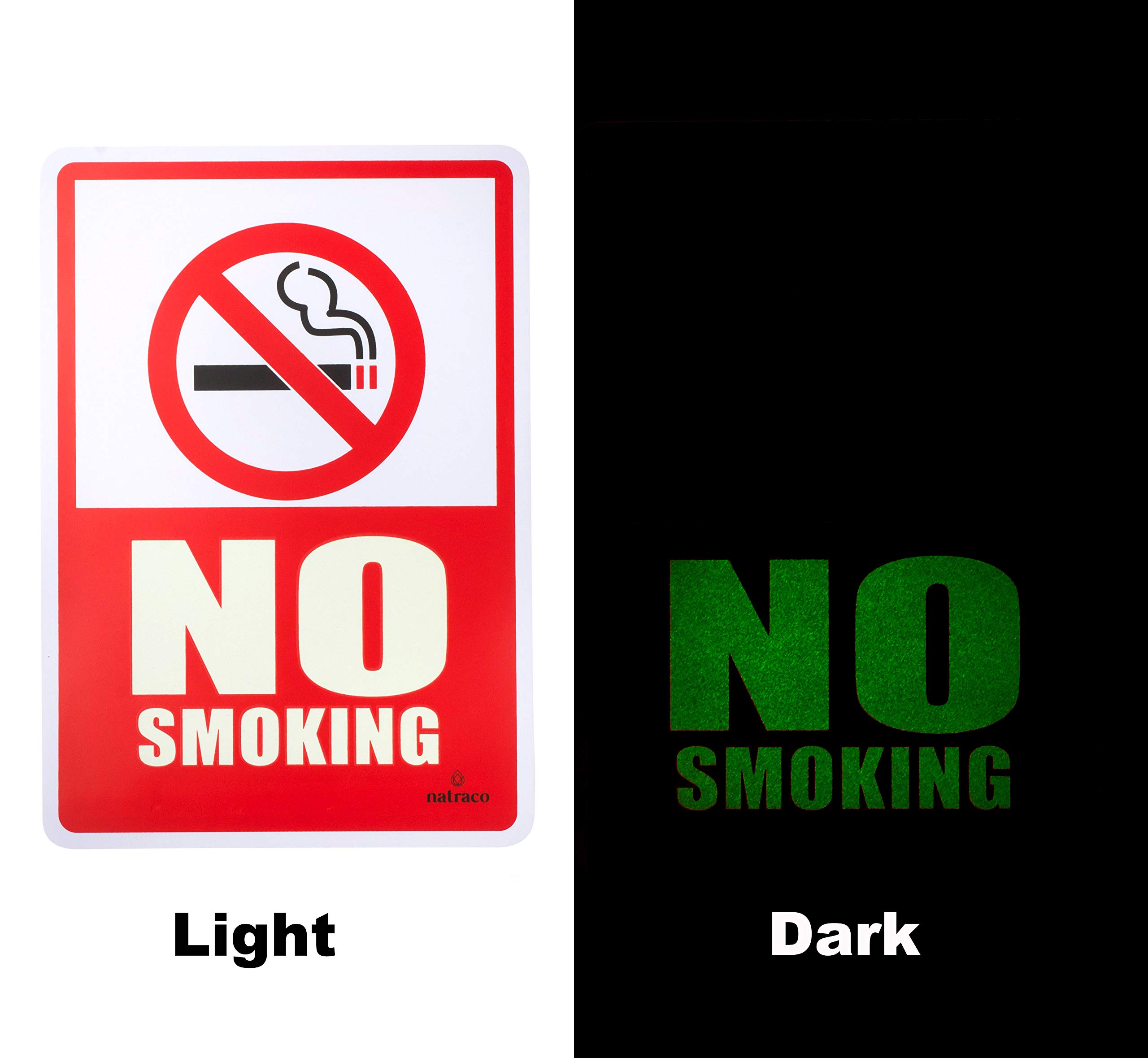 No Smoking Sign, Self-Adhesive, Glow-In-The-Dark (Pack of 4) 10 X 7 Inches, Long-Lasting Waterproof, For Indoor/Outdoor Home or Business by natraco Red