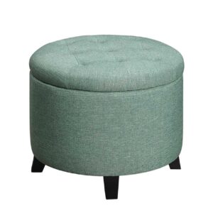 Convenience Concepts Designs4Comfort Round Storage Ottoman 19.75" - Versatile Contemporary Foot Stool for Living Room, Office, Green Fabric