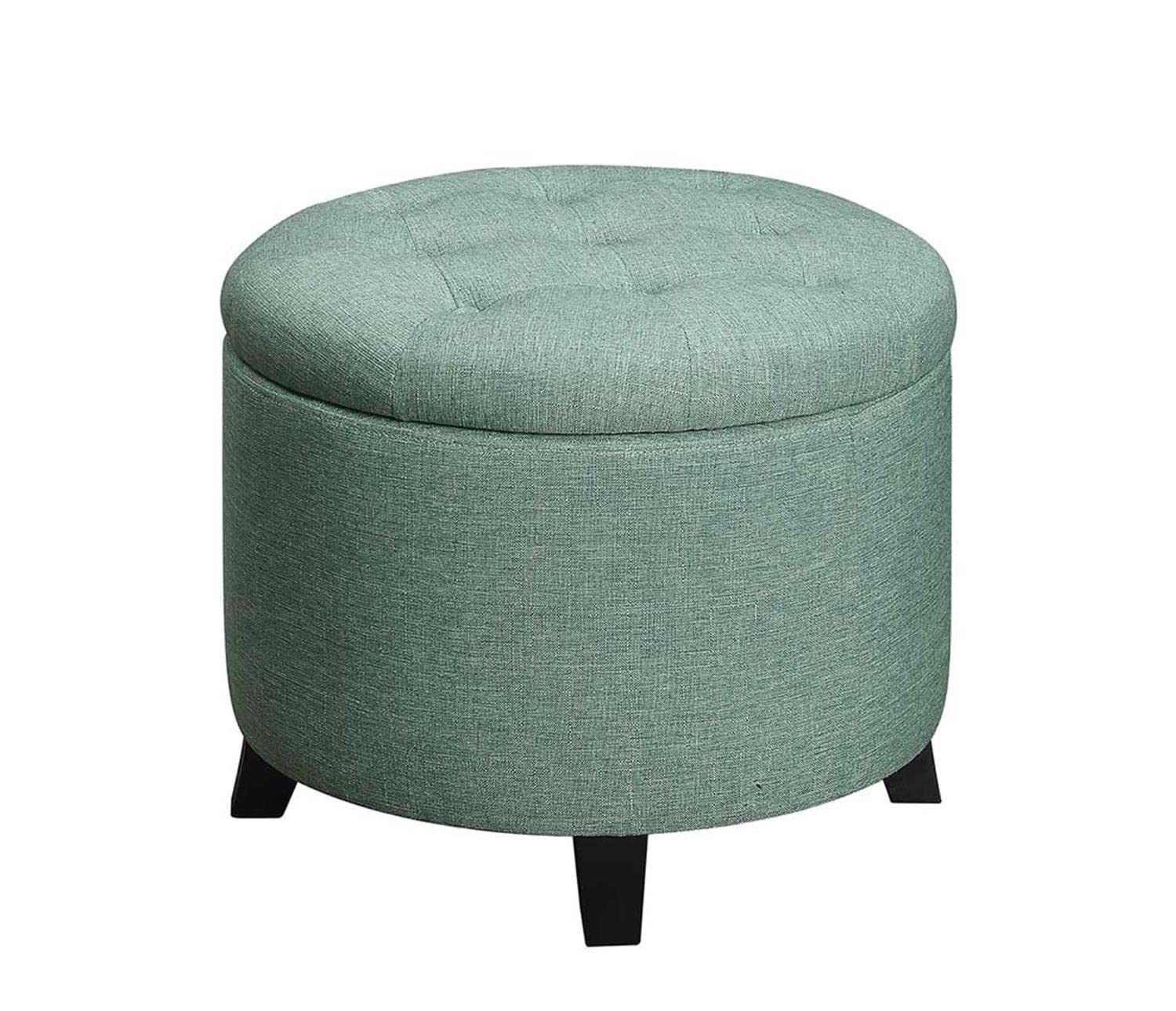 Convenience Concepts Designs4Comfort Round Storage Ottoman 19.75" - Versatile Contemporary Foot Stool for Living Room, Office, Green Fabric