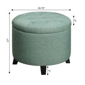 Convenience Concepts Designs4Comfort Round Storage Ottoman 19.75" - Versatile Contemporary Foot Stool for Living Room, Office, Green Fabric