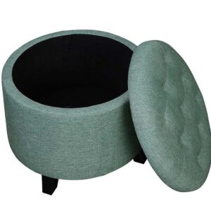 Convenience Concepts Designs4Comfort Round Storage Ottoman 19.75" - Versatile Contemporary Foot Stool for Living Room, Office, Green Fabric