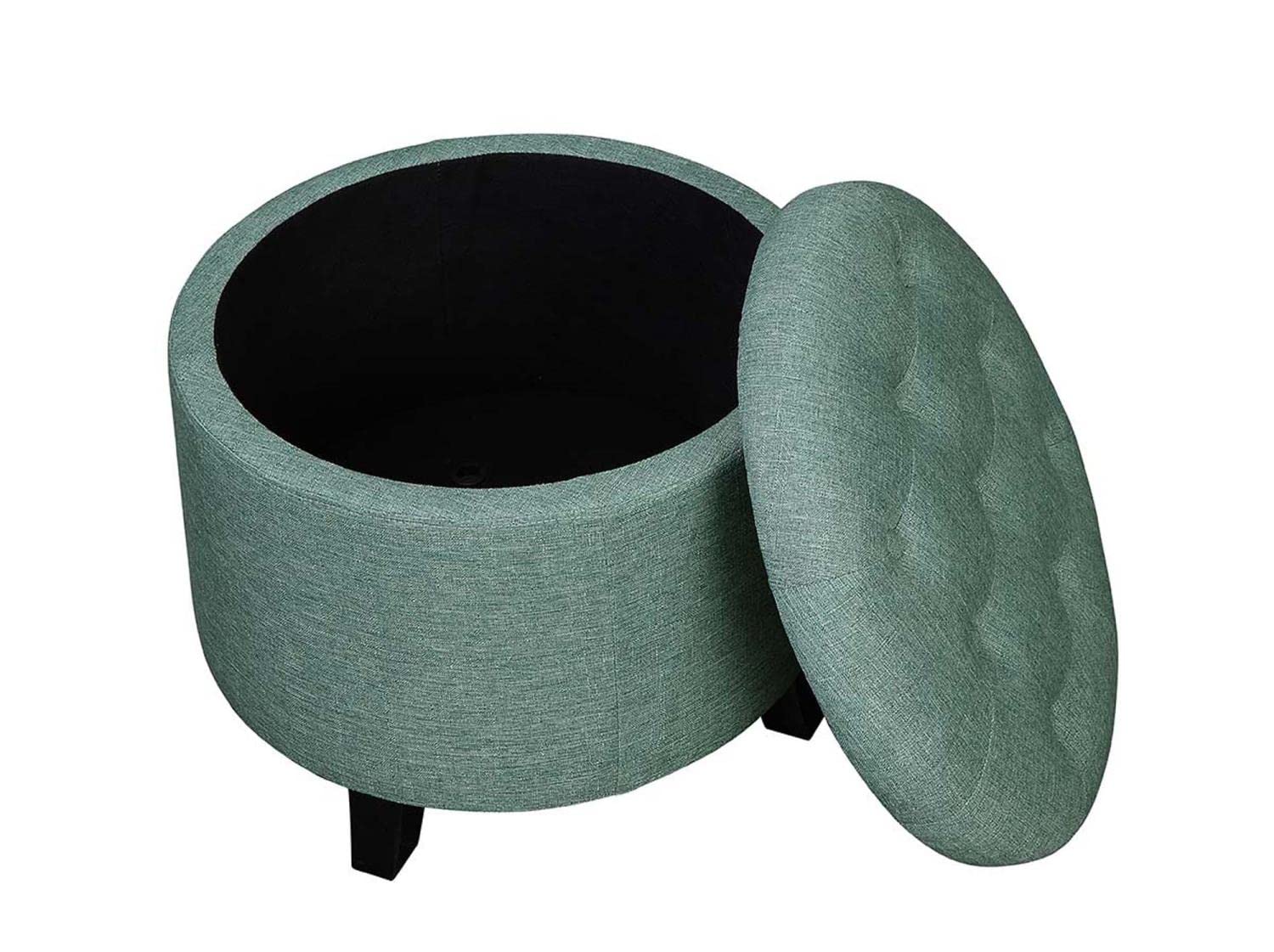 Convenience Concepts Designs4Comfort Round Storage Ottoman 19.75" - Versatile Contemporary Foot Stool for Living Room, Office, Green Fabric