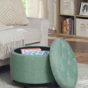 Convenience Concepts Designs4Comfort Round Storage Ottoman 19.75" - Versatile Contemporary Foot Stool for Living Room, Office, Green Fabric