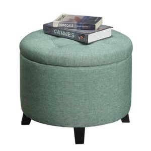 Convenience Concepts Designs4Comfort Round Storage Ottoman 19.75" - Versatile Contemporary Foot Stool for Living Room, Office, Green Fabric