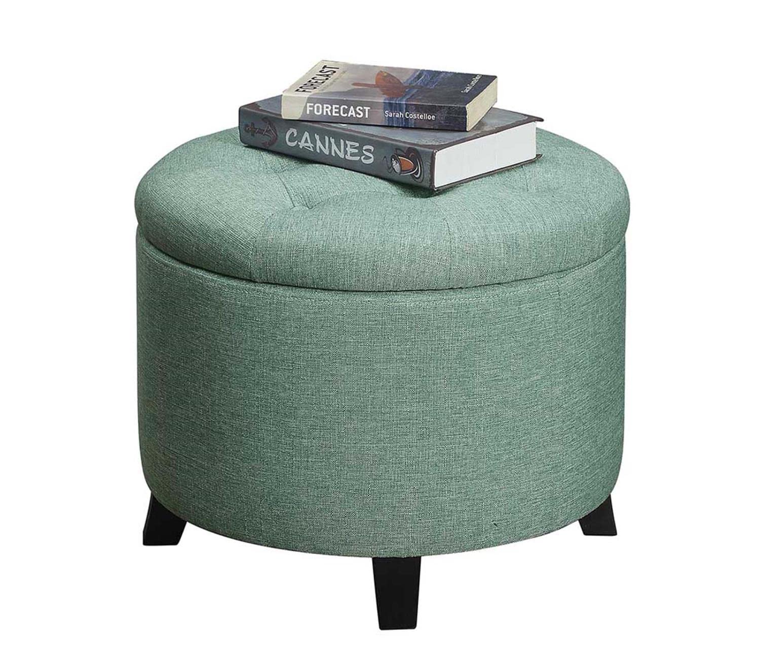 Convenience Concepts Designs4Comfort Round Storage Ottoman 19.75" - Versatile Contemporary Foot Stool for Living Room, Office, Green Fabric