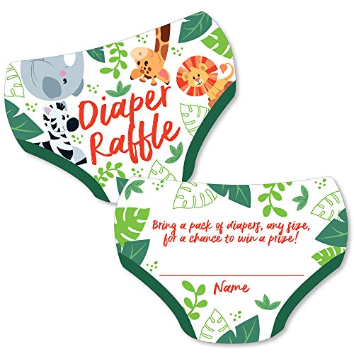 Big Dot of Happiness Jungle Party Animals - Diaper Shaped Raffle Ticket Inserts - Safari Zoo Animal Baby Shower Activities - Diaper Raffle Game - Set of 24