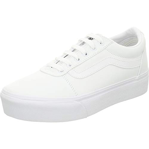 Vans Women's Ward Platform Sneaker, Canvas White, 8.5