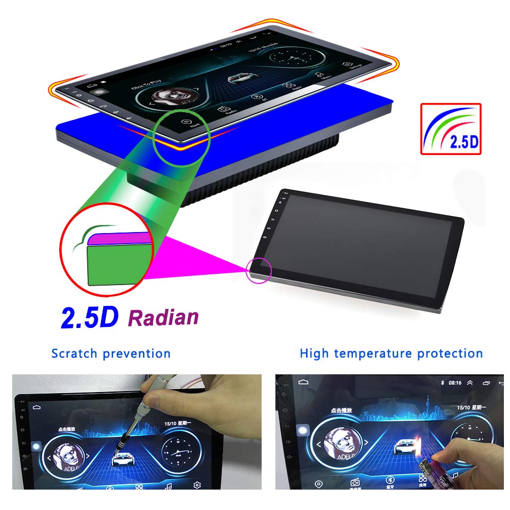 Hikity 10.1 Inch Android Car Stereo Touch Screen Double Din Car Radio WiFi Bluetooth GPS Navigation FM Radio Support Mirror Link for Android/iOS Phone, with 12 Led Lights HD Rear View Camera