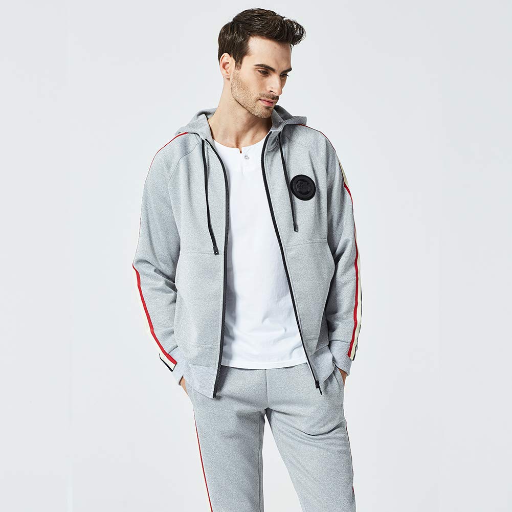 DUOFIER Mens Lightweight Soft and Durable Tracksuits and Sweatsuits, Gray-M