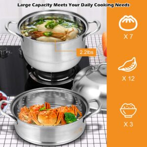 COSTWAY 4-Tier Steamer for Cooking, 11 Inch Stainless Steel Steamer Pot with Tempered Glass Lid, Handles on Both Sides, Includes 2 Steaming Septa, Dishwasher Safe, Ideal for Vegetable, Food, Kitchen