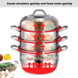 COSTWAY 4-Tier Steamer for Cooking, 11 Inch Stainless Steel Steamer Pot with Tempered Glass Lid, Handles on Both Sides, Includes 2 Steaming Septa, Dishwasher Safe, Ideal for Vegetable, Food, Kitchen