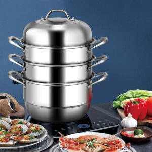 COSTWAY 4-Tier Steamer for Cooking, 11 Inch Stainless Steel Steamer Pot with Tempered Glass Lid, Handles on Both Sides, Includes 2 Steaming Septa, Dishwasher Safe, Ideal for Vegetable, Food, Kitchen