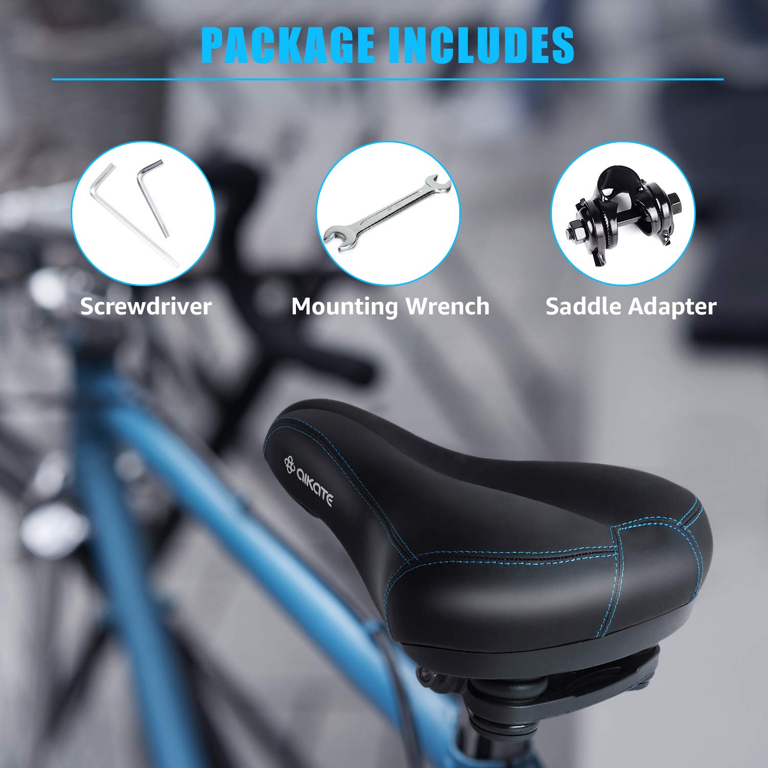 AIKATE Bike Seat, Most Comfortable Bike Saddle, Universal Replacement Bicycle Saddle, Waterproof Bicycle Seat with Extra Padded Memory Foam, Oversizes Bike Seat for Men/Women (Blue)