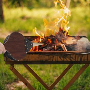 Wood Fireplace Bellows 17''x7.5'' with Hanging Leather Strap, Brown Air Bellower for Outdoor BBQ and Camping